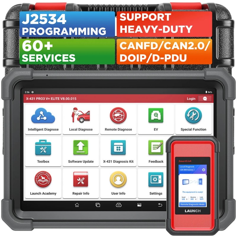 LAUNCH X431 PRO3 V+ Elite J2534 Type C Scanner With Smartlink VCI, OBD PIN Detection, CANFD ...